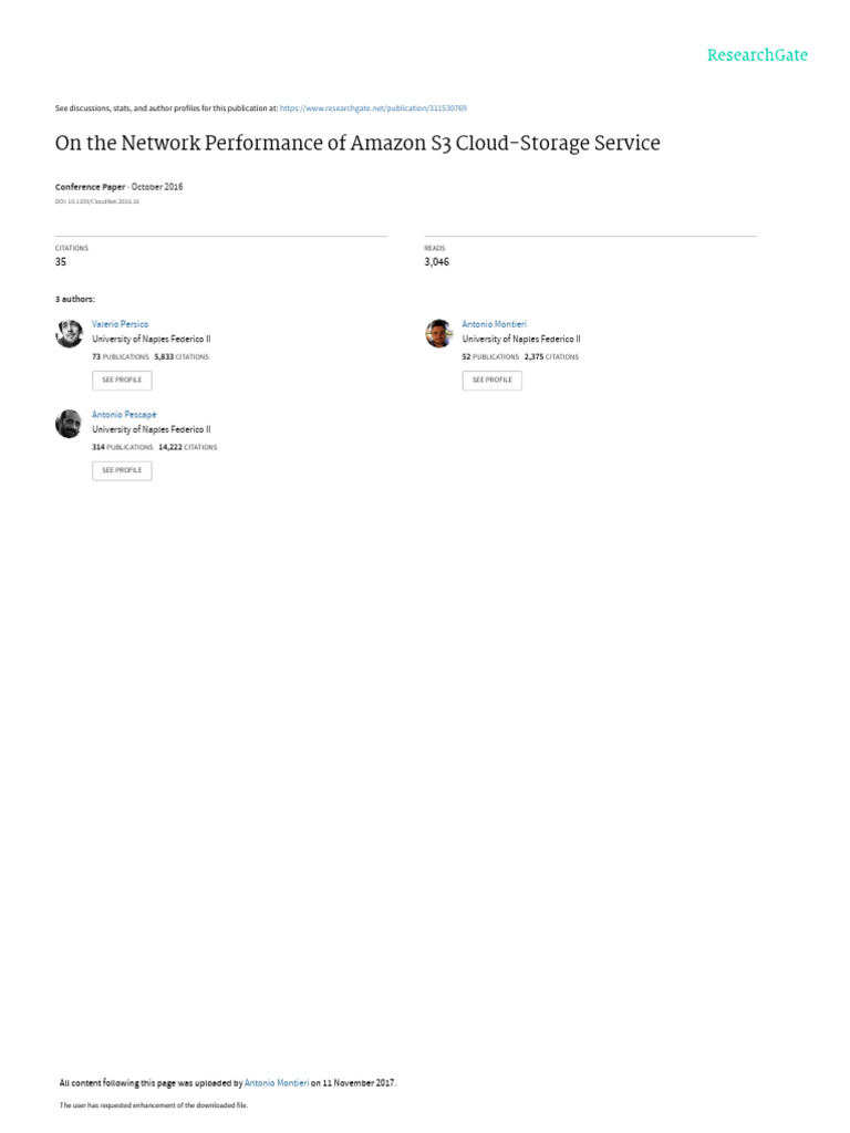 On The Network Performance of Amazon S3 Cloud-Stor | PDF | Cloud Computing | Quality Of Service