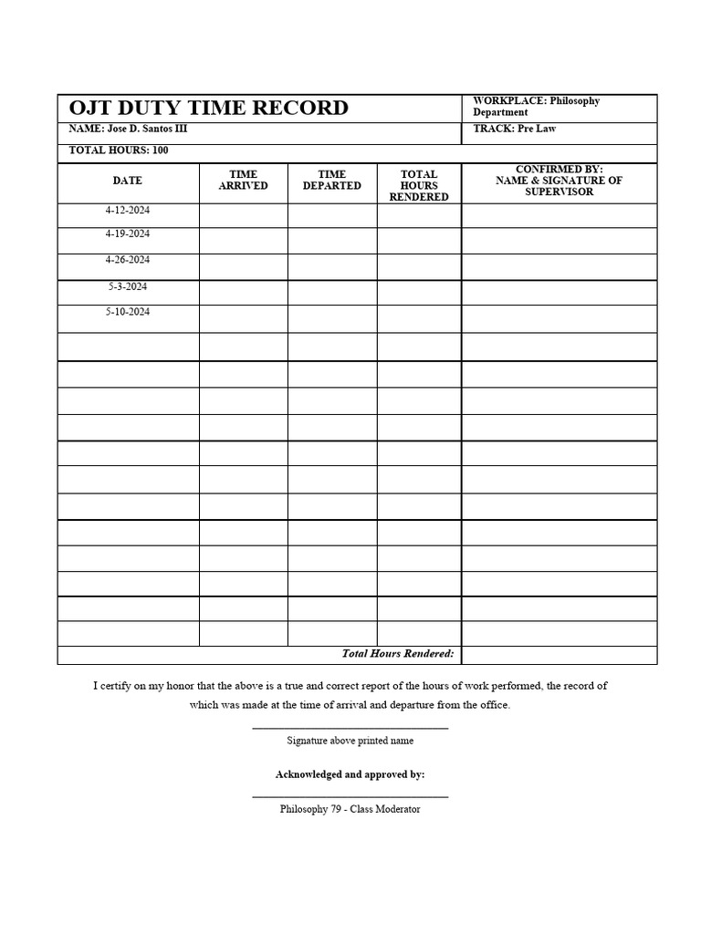 Ojt Work Plan And Accomplishment Report Pdf