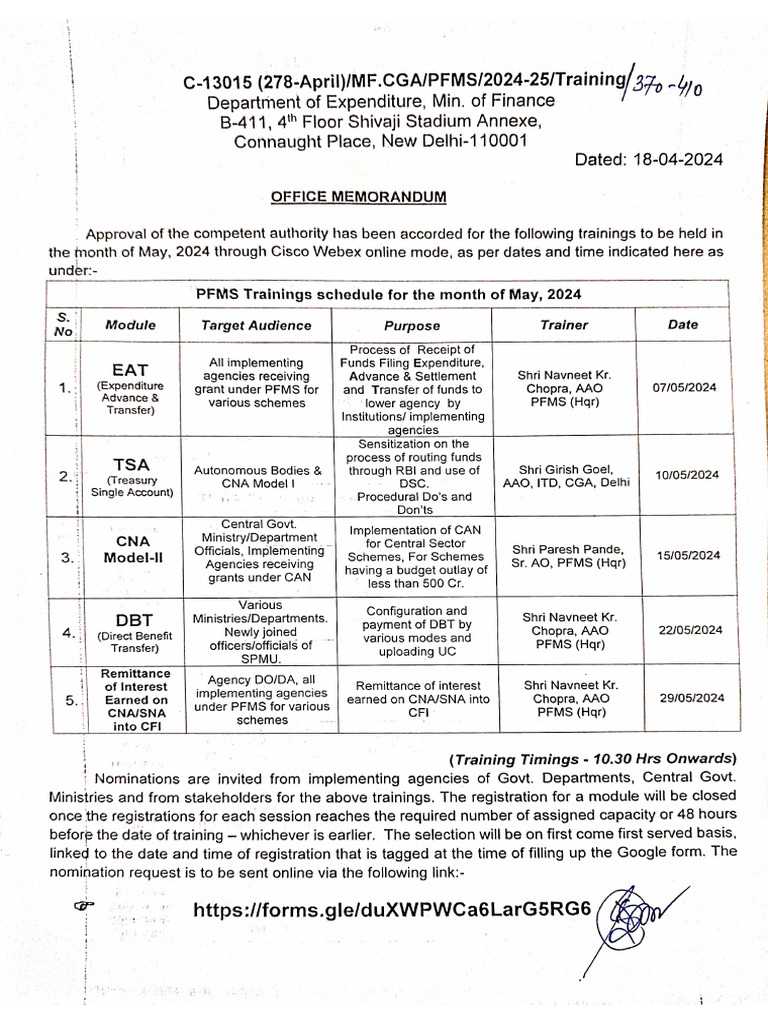 Trainig Schedule For The Month of May 2024 | PDF