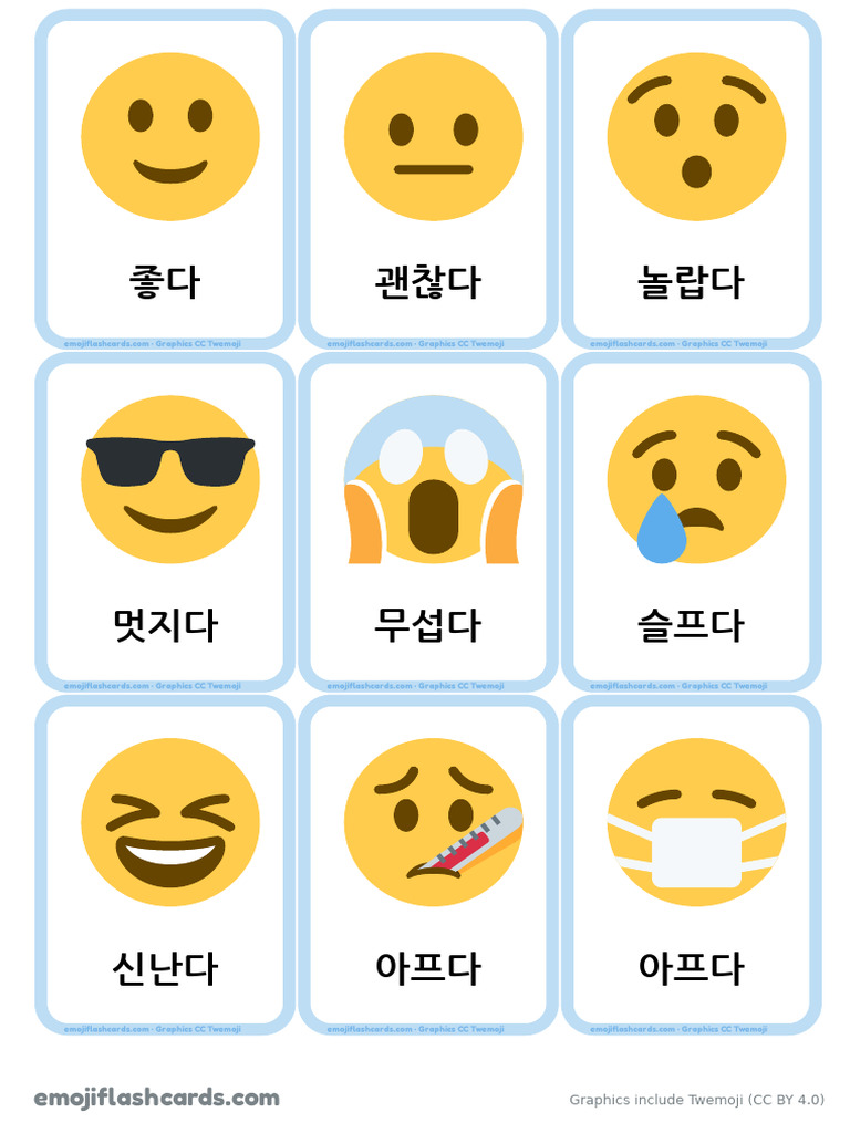 Korean Emotion Emojis Flashcards | PDF