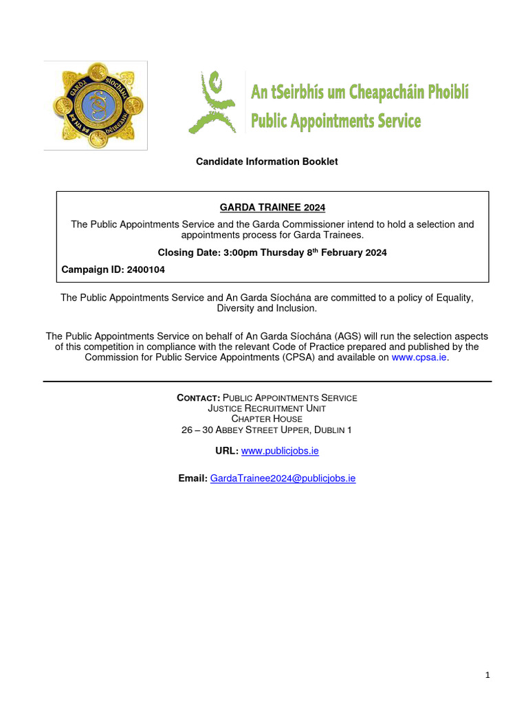 Garda Trainee Candidate Information Booklet 2024 | PDF | Internet Forum