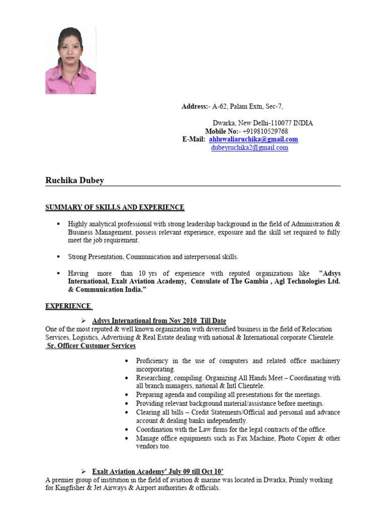 Ruchika - Resume - Latest | PDF | Consul (Representative) | Diplomatic ...