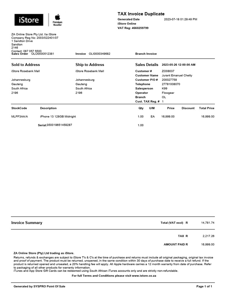 TAX Invoice Duplicate: Sold To Address Ship To Address Sales Details ...