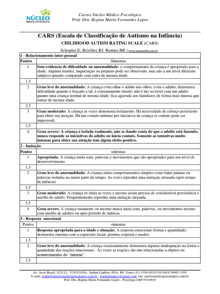 1) CARS Escala Classif Autismo (1) | PDF | Espectro do autismo | Ansiedade