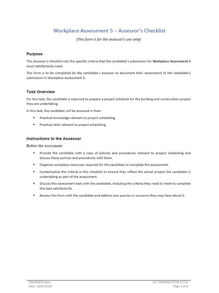 CPCCBC4005 - WAT 5 - Assessor's Checklist.v1.0 | PDF