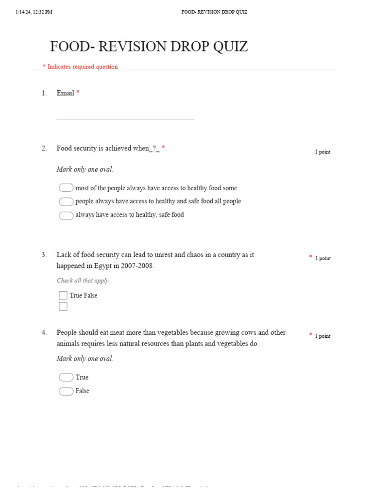 FOOD - REVISION DROP QUIZ - Google Forms | PDF | Agriculture | Green ...