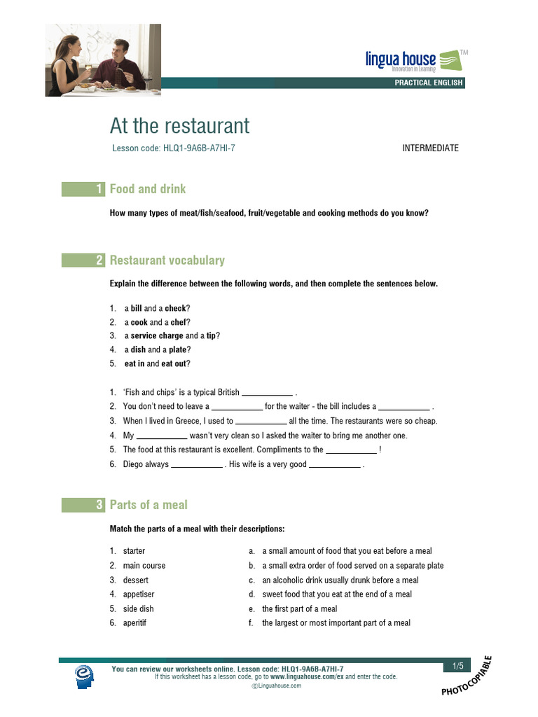 At The Restaurant 2 | PDF | Restaurants | Meal