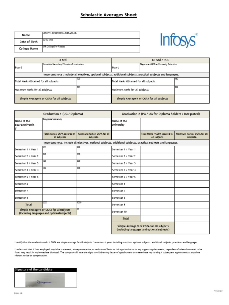 Scholastic Average Sheet | PDF | Educational Stages