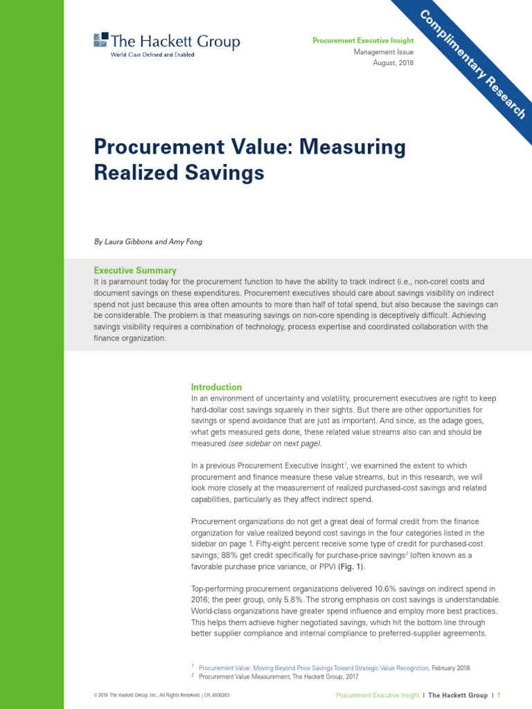 Hackett Measuring Realized Savings 1808 | PDF | Procurement | Wealth