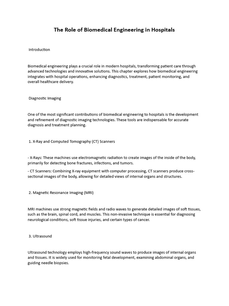 The Role of Biomedical Engineering in Hospitals | PDF | Medical Imaging ...