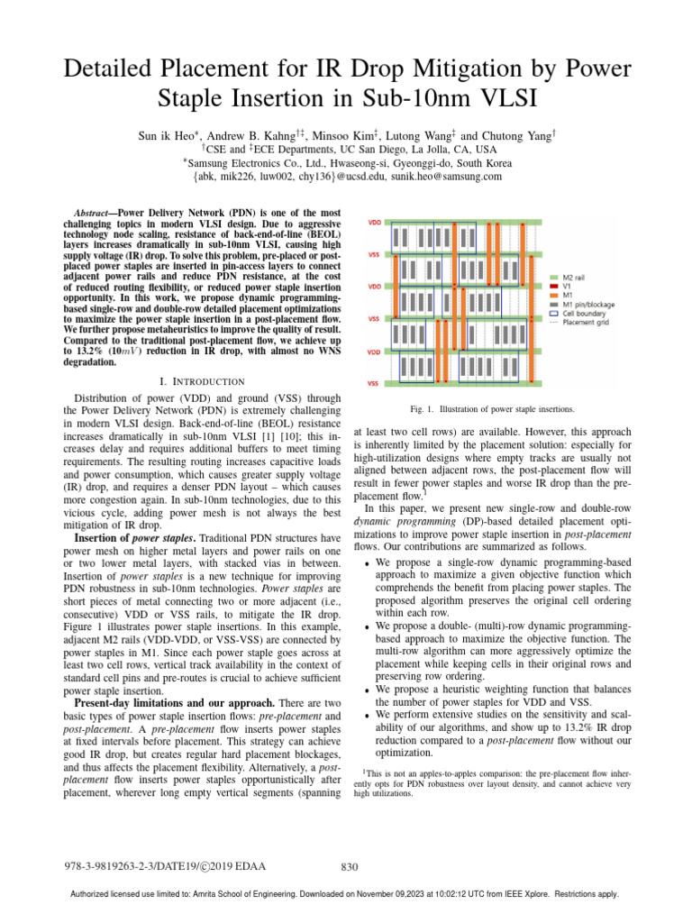 Detailed Placement For IR Drop Mitigation by Power Staple Insertion in ...