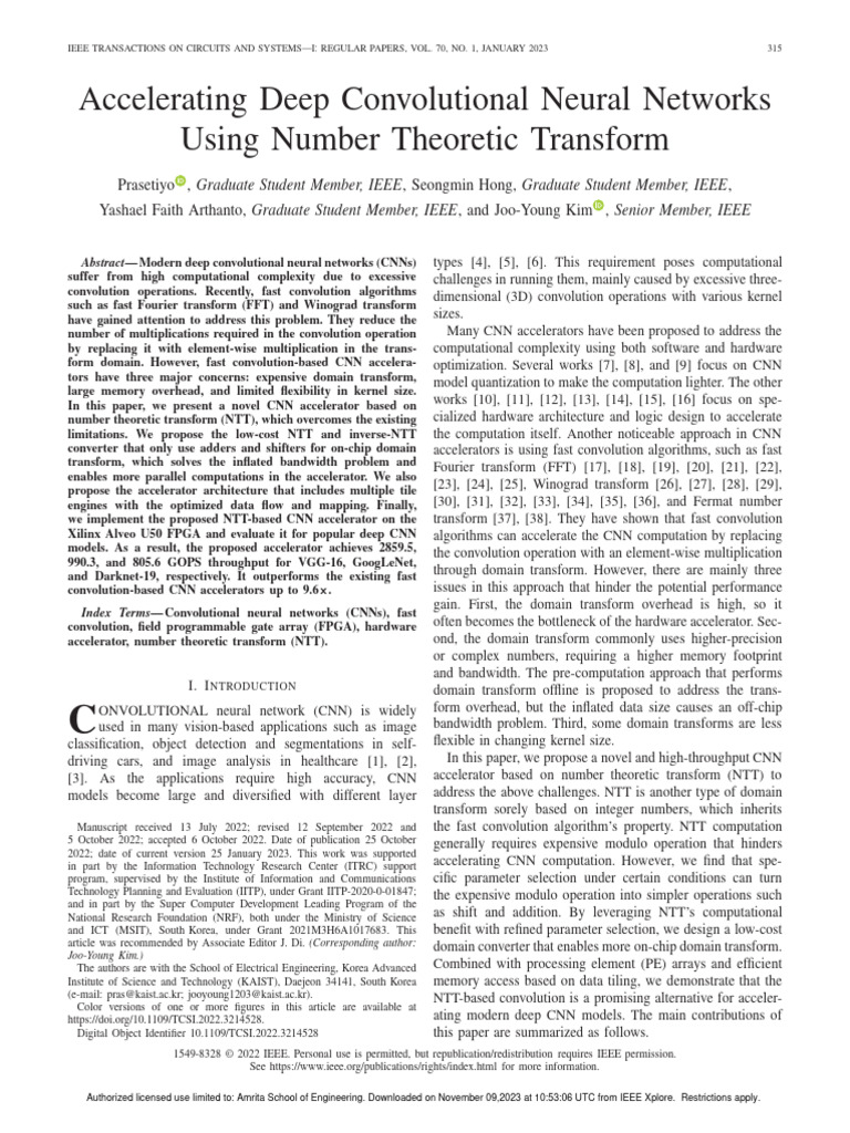 Accelerating Deep Convolutional Neural Networks Using Number Theoretic ... Accelerating Deep Convolutional Neural Networks Using Number Theoretic ...