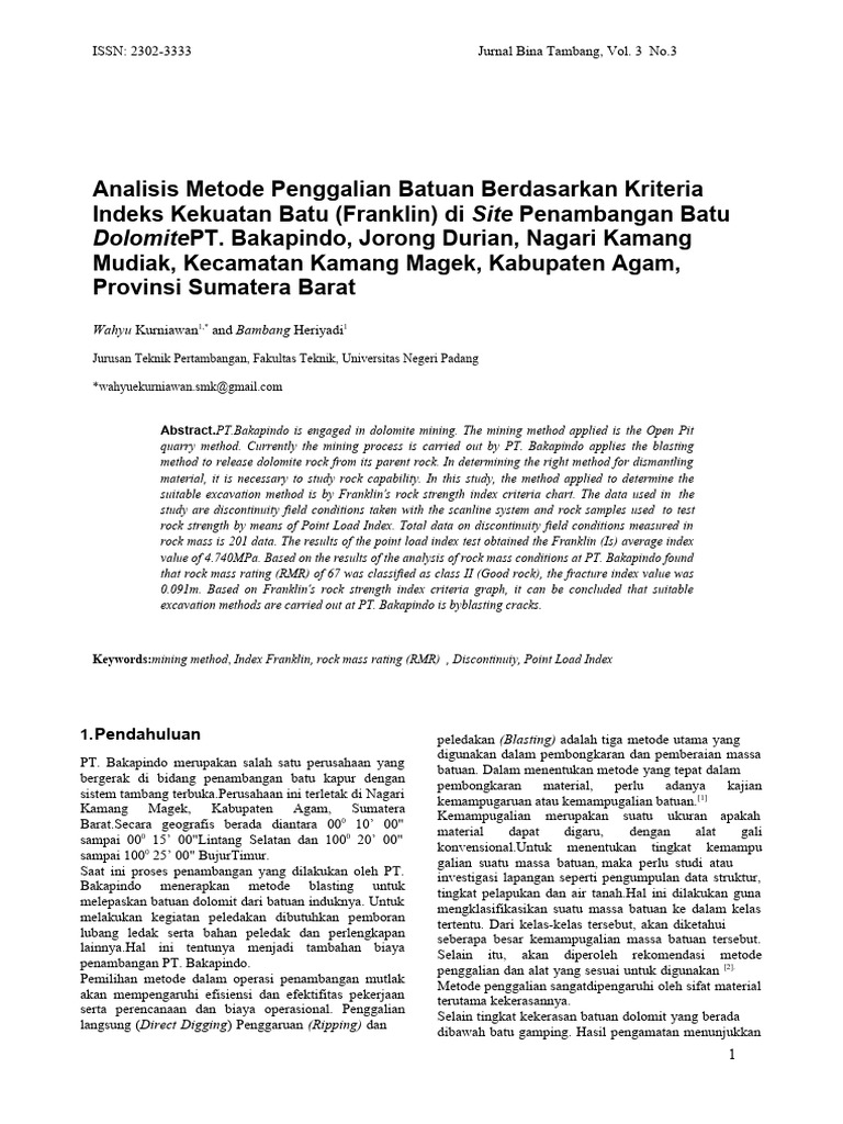 Metode Penggalian Batuan Berdasarkan Kriteria Franklin | PDF | Sains ...