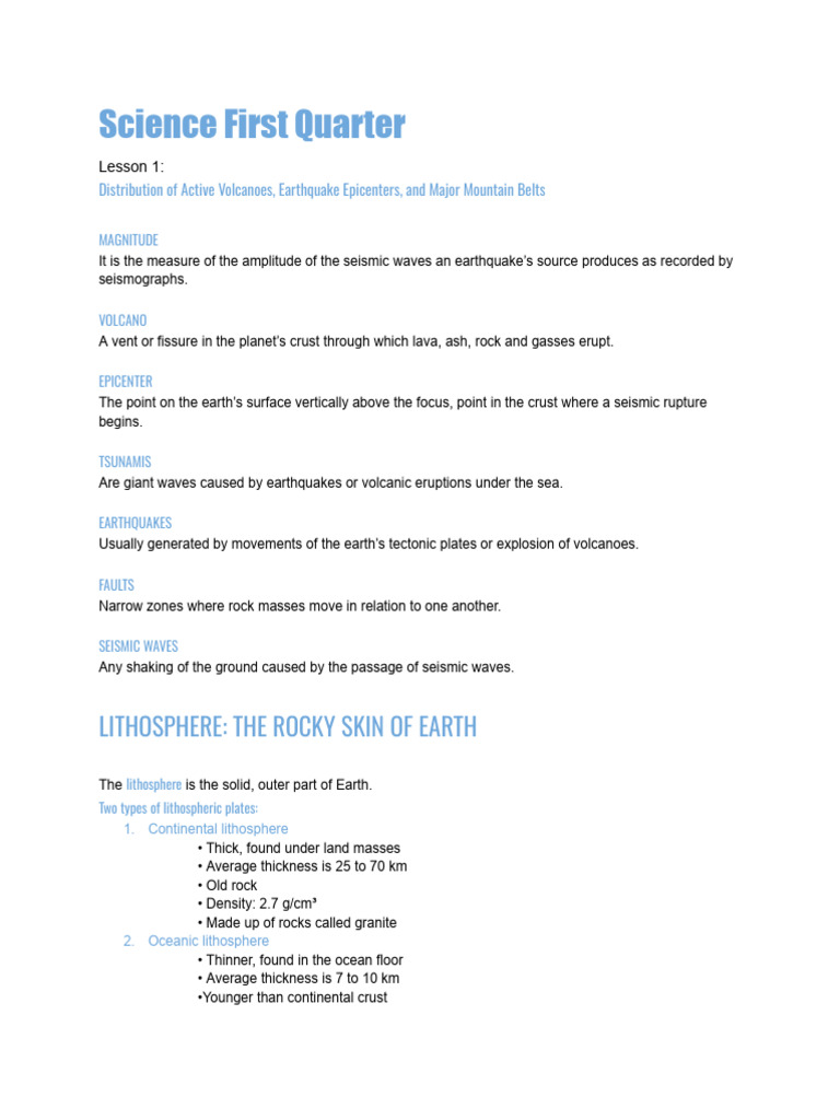 Science Lesson 1 | PDF | Crust (Geology) | Volcano