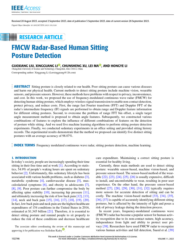 Fmcw Radar Based Human Sitting Posture Detection Pdf Radar Support Vector Machine