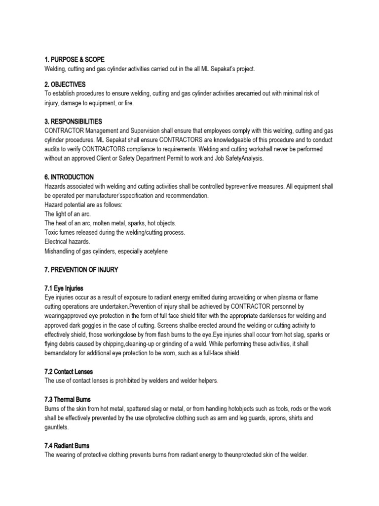 SOP Welding, Cutting and Gas Cylinder | PDF | Welding | Construction