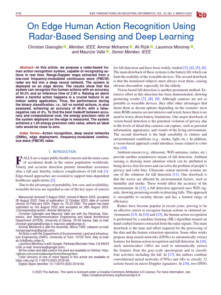 On Edge Human Action Recognition Using Radar Based Sensing And Deep