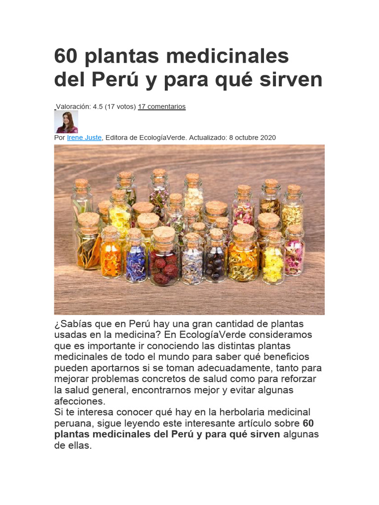 60 Plantas Medicinales Del Perú y para Qué Sirven | PDF | Cúrcuma | Plantas