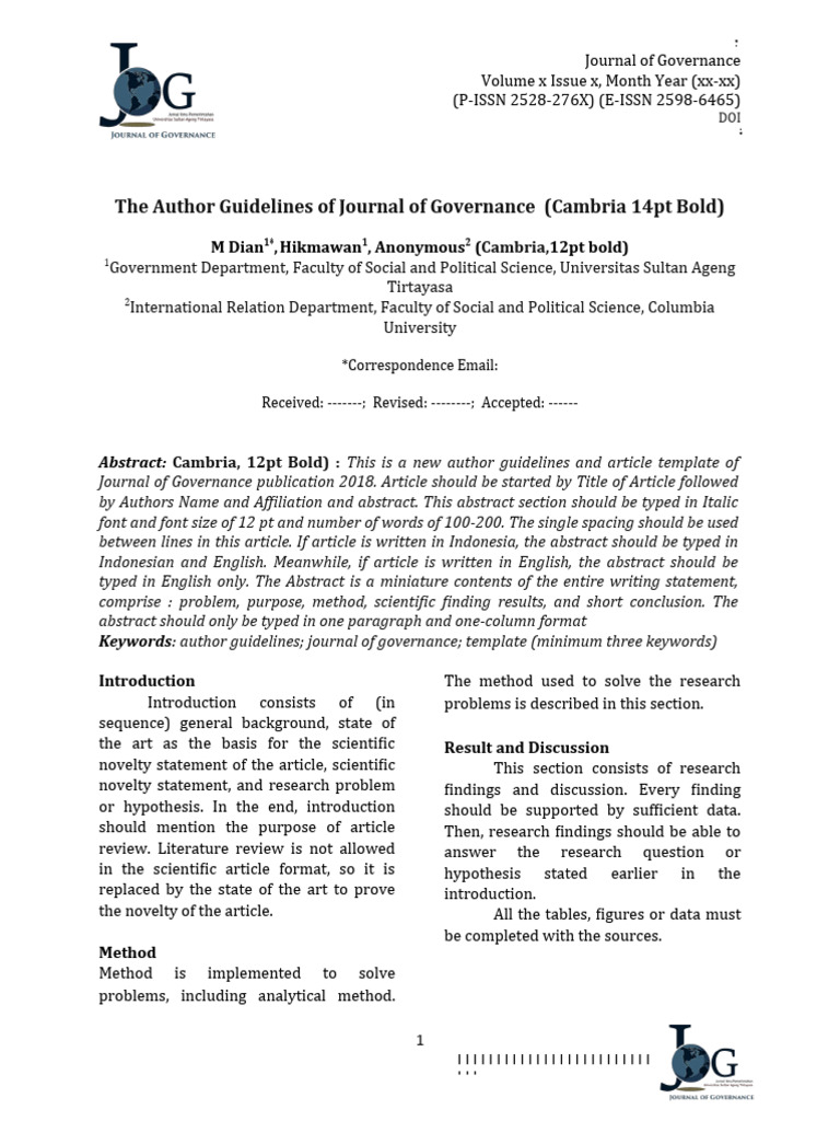 Journal of Governance Author Guidelines | PDF | Science