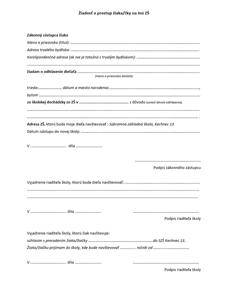 Ziadost o Prestup | PDF