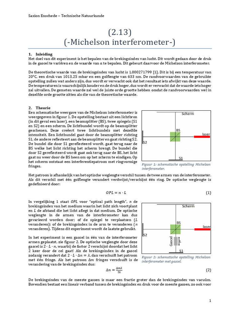 Experiment 2.13 - Michelson Interferometer | PDF