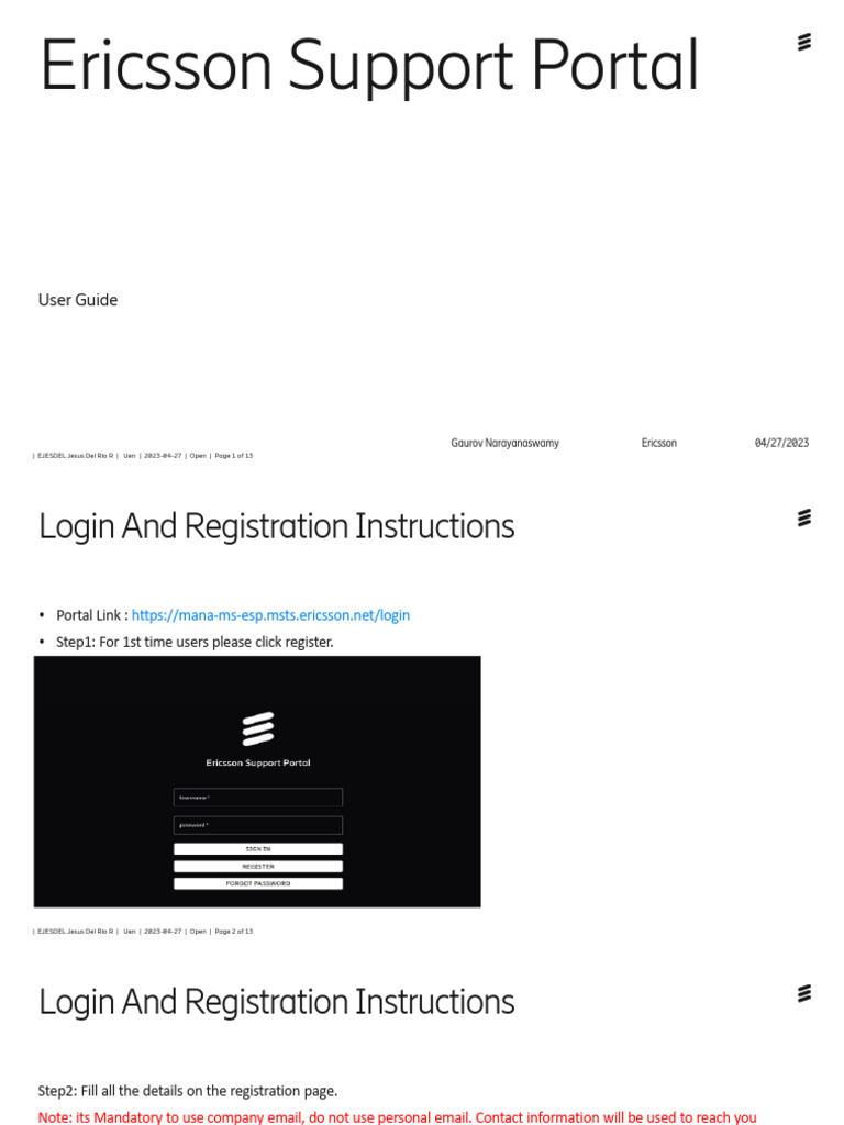 Ericsson Support Portal - User Guide | PDF | Login | Qr Code Ericsson Support Portal - User Guide | PDF | Login | Qr Code