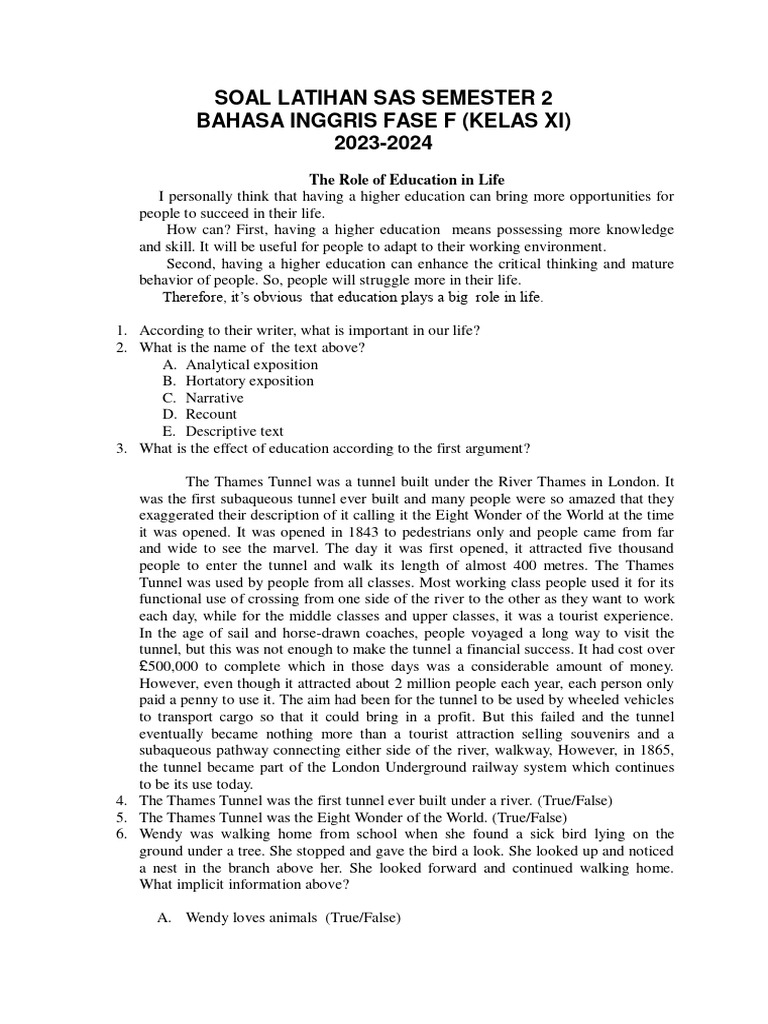 Soal Latihan Sas Semester 2 - 105531 | PDF | Travel