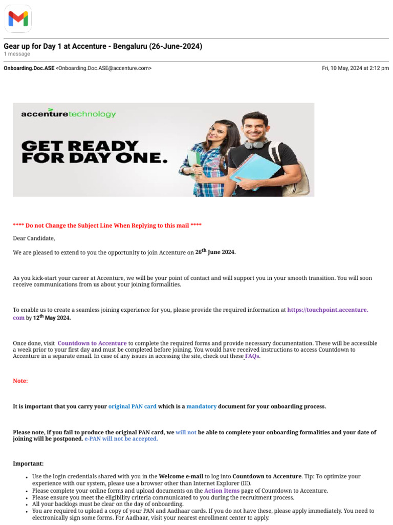 Gmail - Gear Up For Day 1 at Accenture - Bengaluru (26-June-2024) | PDF ...