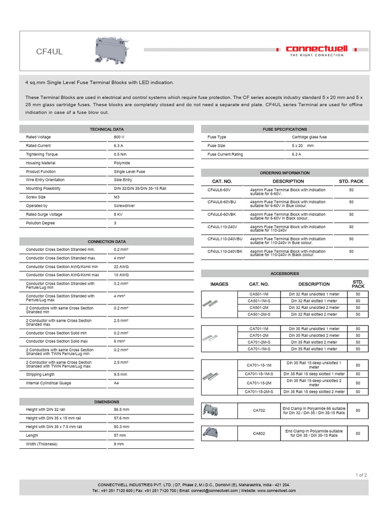 Brochure Connectwell CF4UL | PDF | Fuse (Electrical) | Electrical ...