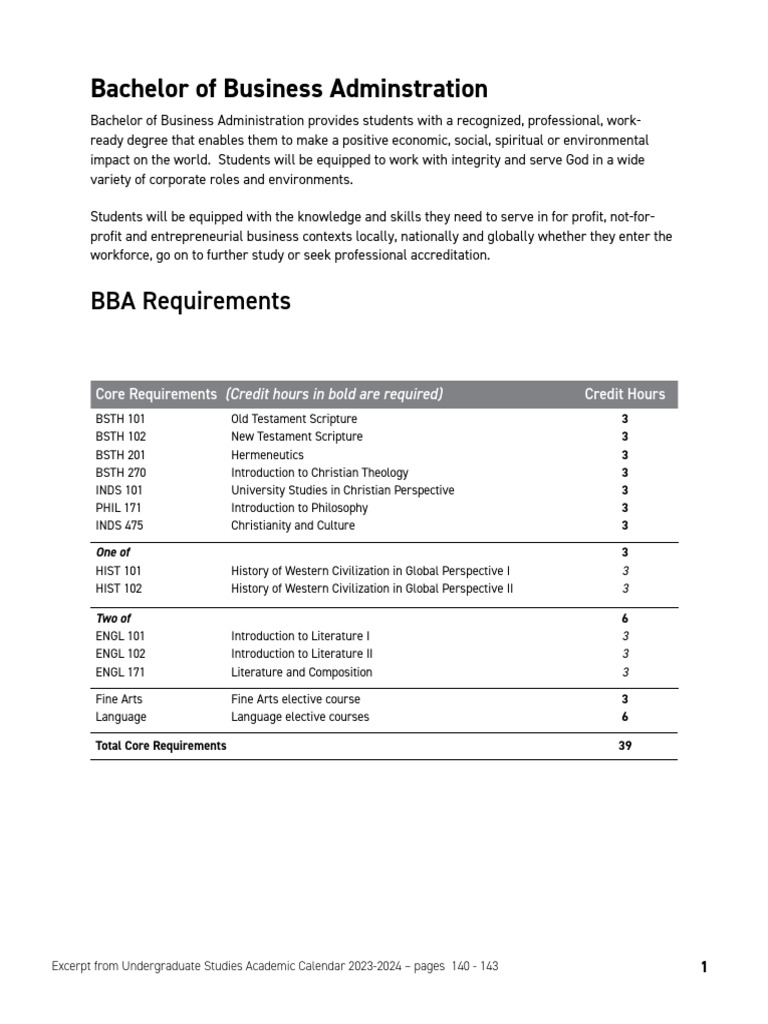 Bachelor of Business Administration Overview | PDF | Course Credit ...