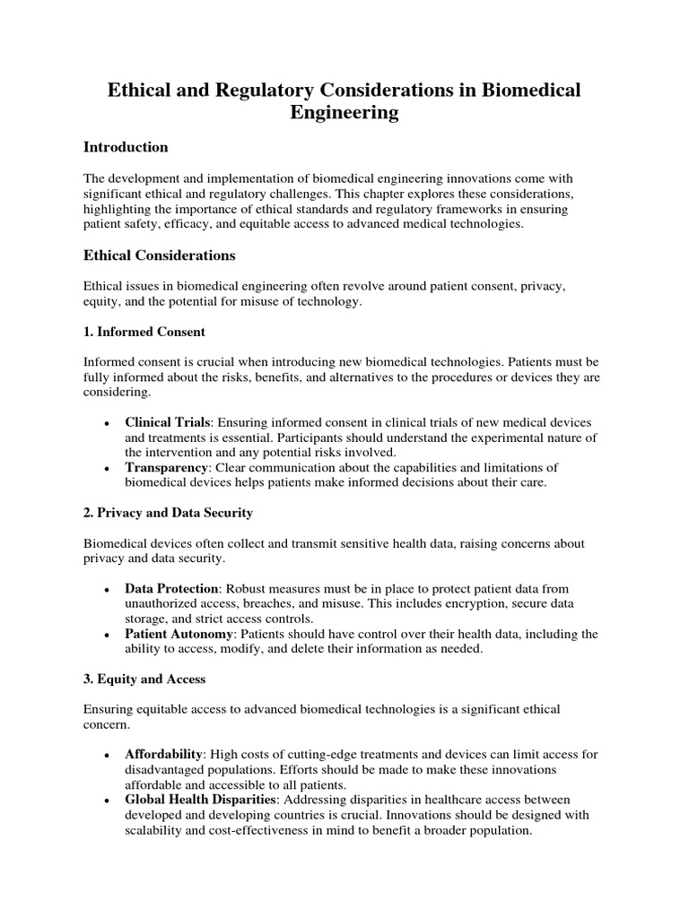 Ethical and Regulatory Issues in Biomedical Engineering | PDF | Medical ...