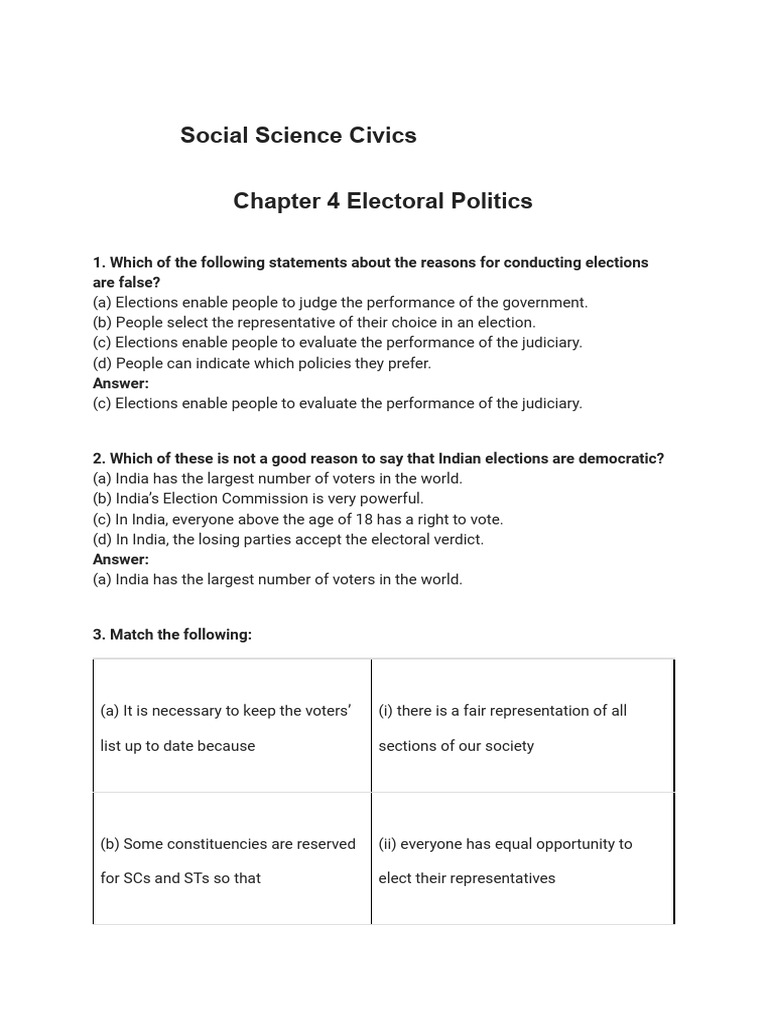Chapter 4 Electoral Politics Notes | PDF | Elections | Voting