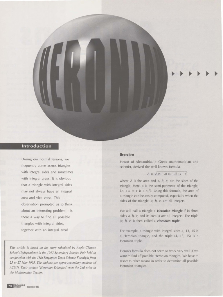 Heronian Triangles (Herman Chow, Eric Tang, Fung CY) | PDF | Number ...
