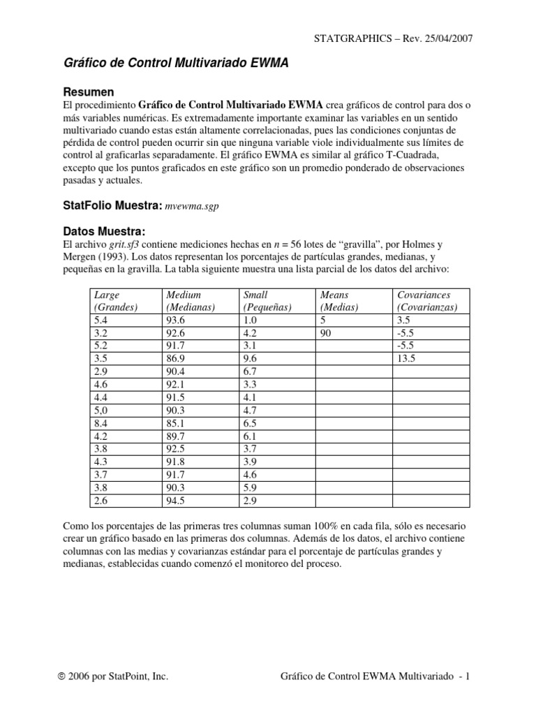 Gráfico de Control EWMA Multivariado | PDF | Covarianza | Matriz ...