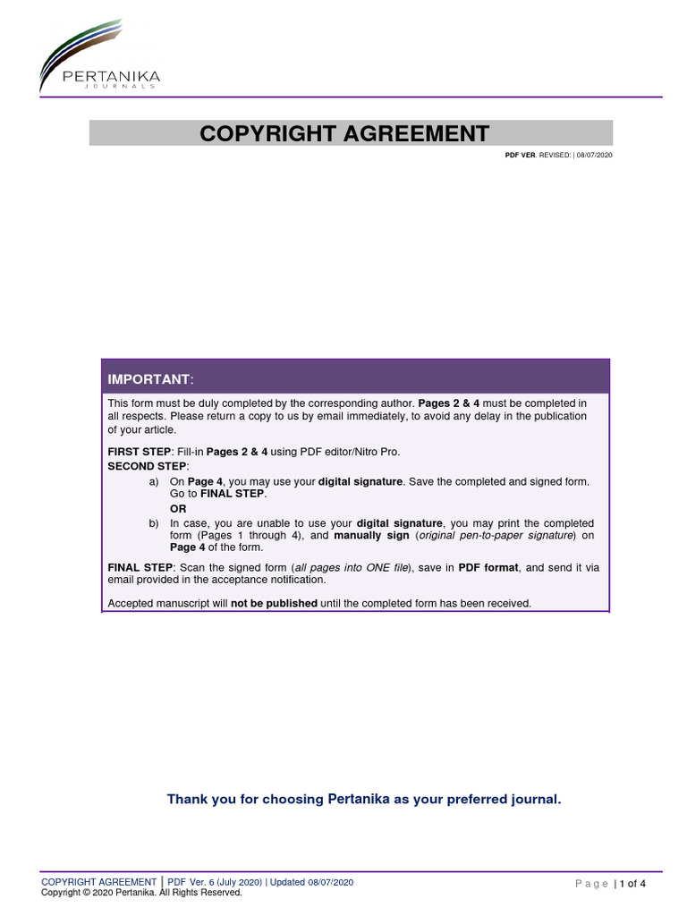 4.1a.4 Regular Issue - Copyright Agreement | PDF | Copyright | Indemnity