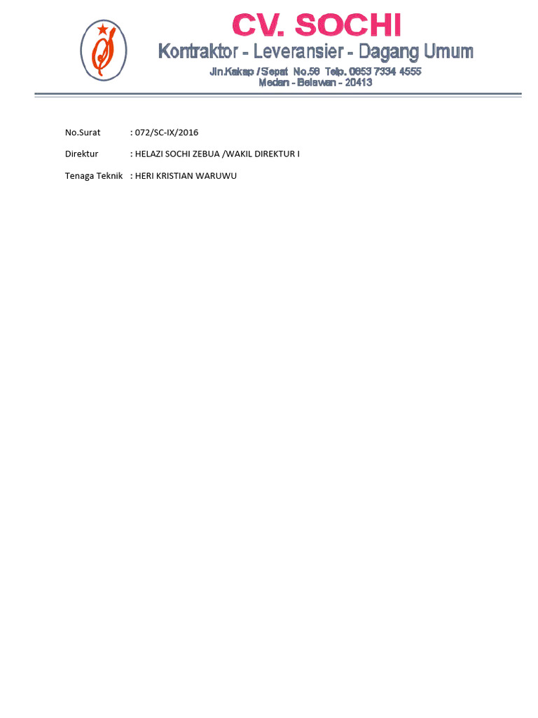 KOP SURAT CV. SOCHI DAN TENAGA TEKNIK | PDF