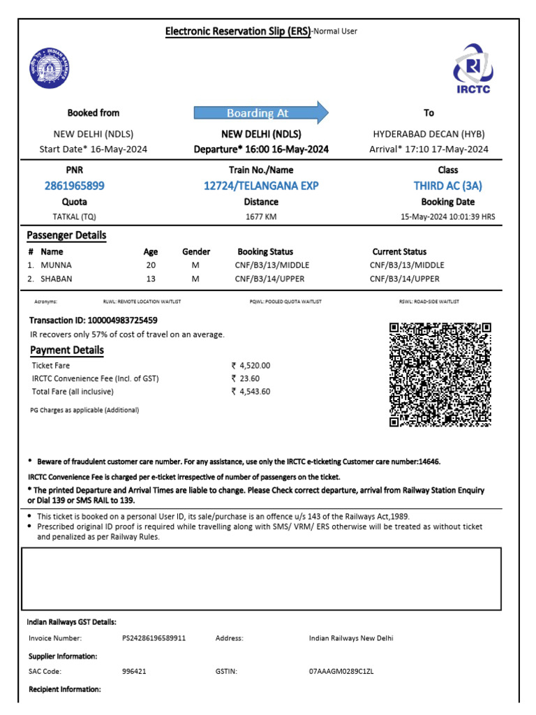 12724/telangana Exp Third Ac (3A) | Download Free PDF | Identity Document