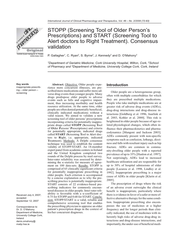 Stop Start Criteria 2008 | PDF | Nonsteroidal Anti Inflammatory Drug ...