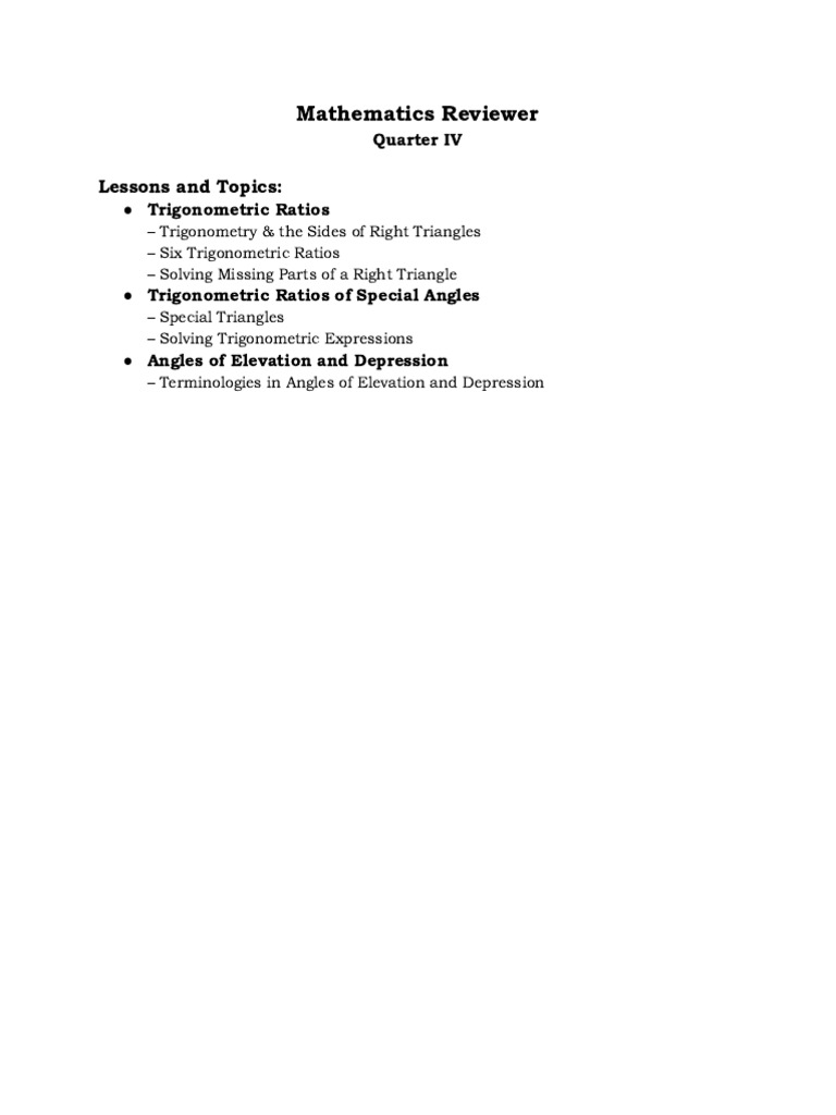 Mathematics Reviewer IV | PDF | Trigonometric Functions | Trigonometry