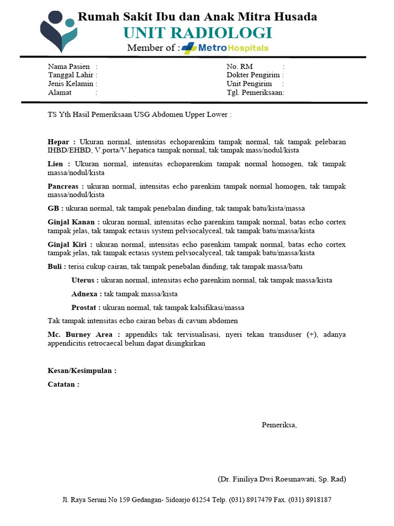 Hasil USG Abdomen Upper Lower | PDF | Sains & Matematika