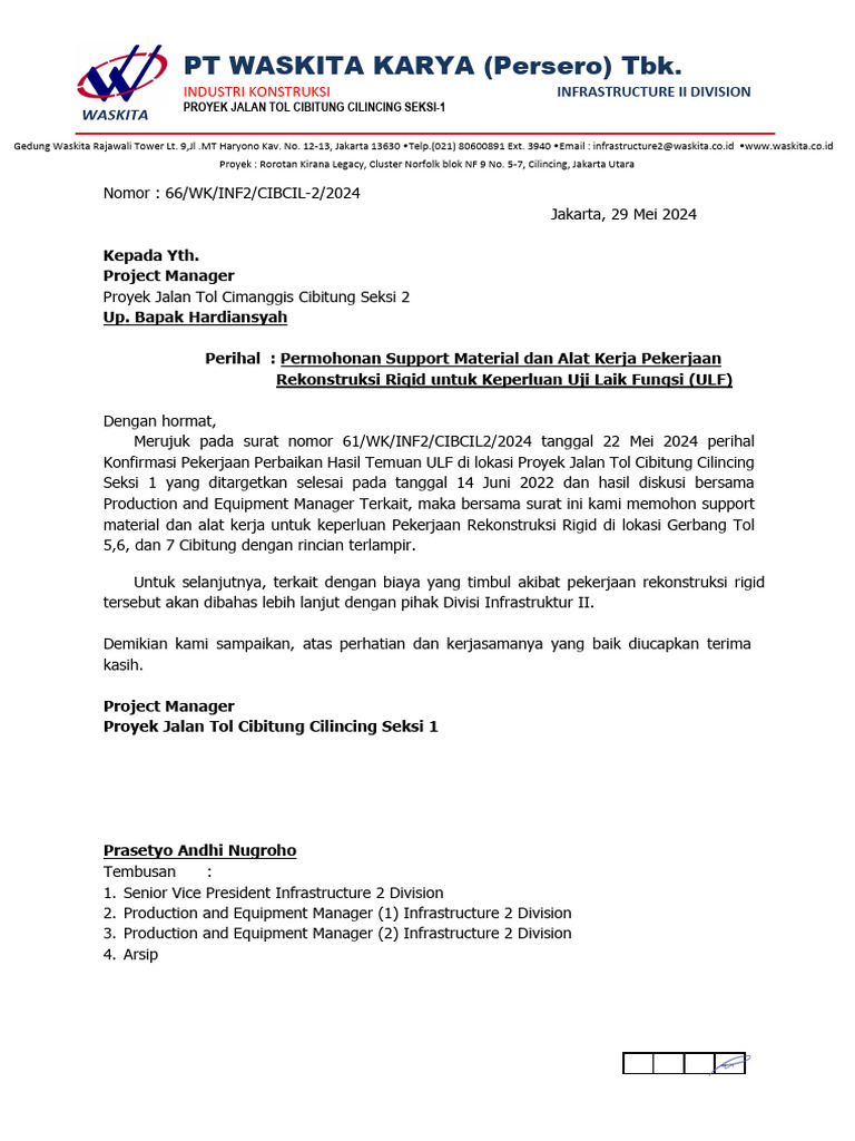 66 - Surat Permohonan Support Material Dan Alat Kerja Pekerjaan ...