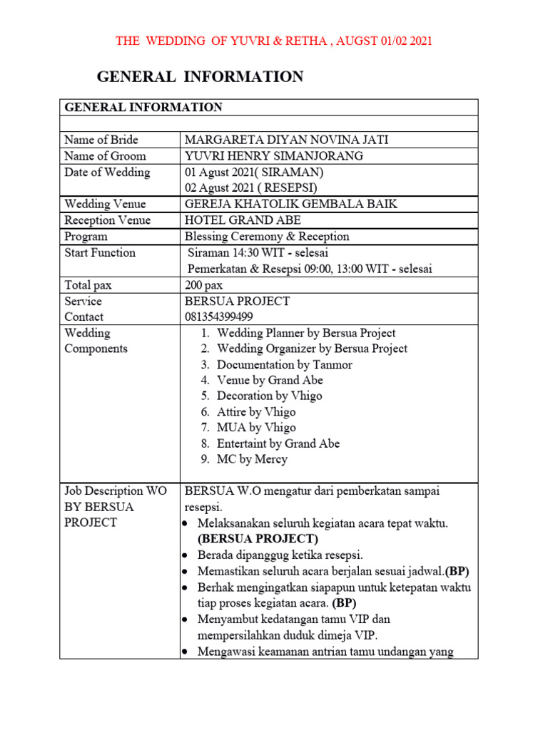 0 - Rundown Wedding Yufri & Retha 1 | PDF