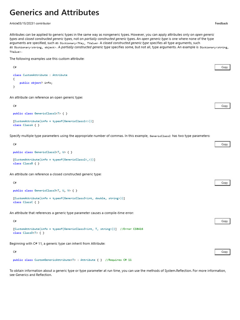 Generics and Attributes - C# - Microsoft Learn | PDF | Class (Computer ...