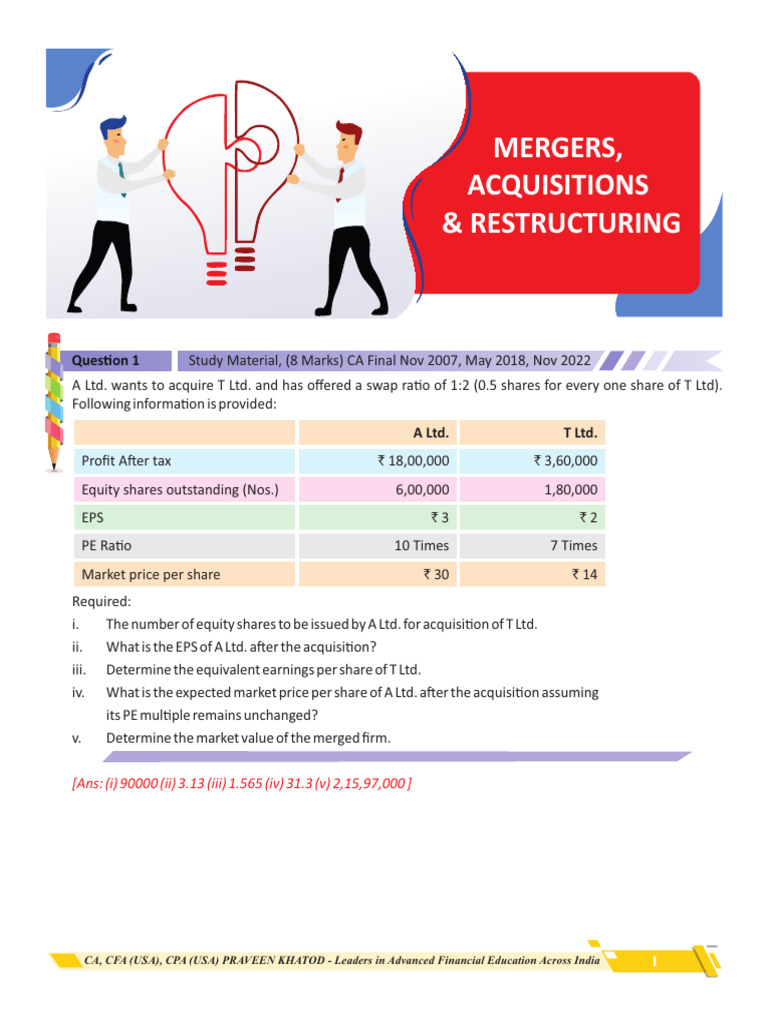 AFM Vol. 1 Mergers Acquisitions | PDF | Mergers And Acquisitions | Dividend