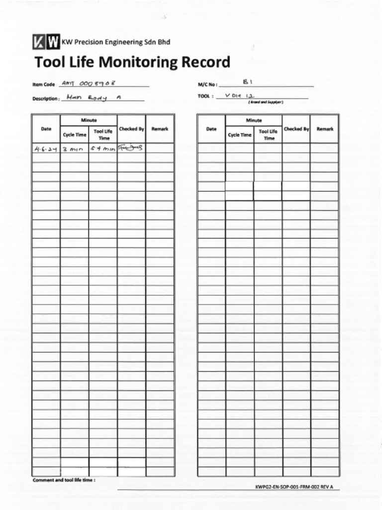 Tool Monitoring Life Record V-DIE 12 | PDF