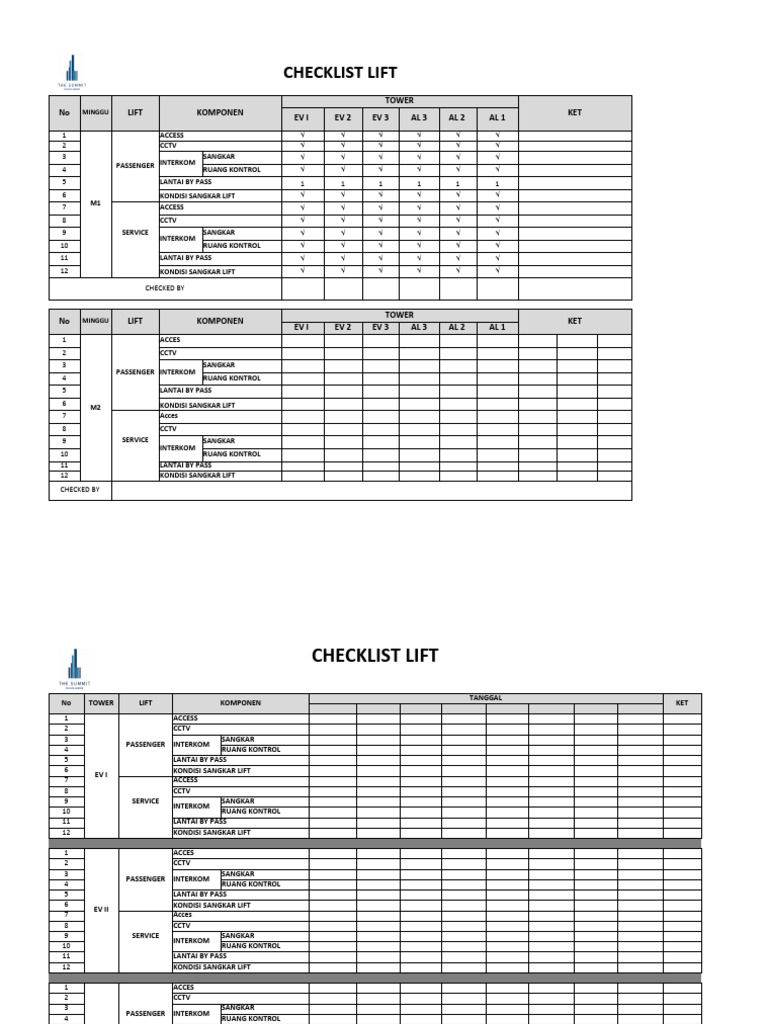 Checklist Lift | PDF