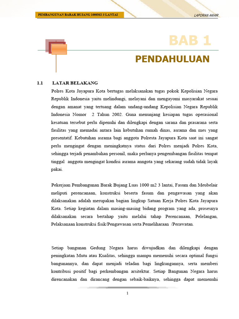 Laporan Akhir Pembangunan Barak | PDF | Seni | Teknologi & Rekayasa