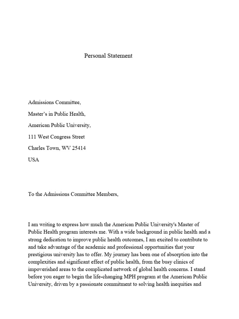 Master's in Public Health Application Essay | PDF | Public Health ...