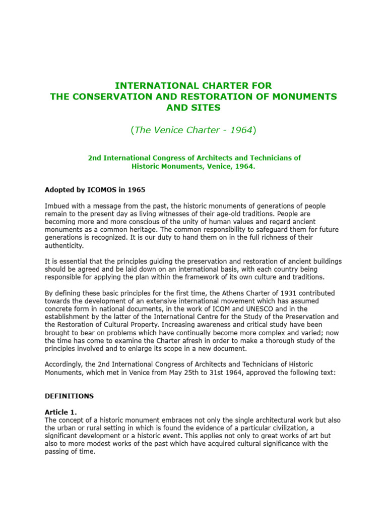 Charter of Venice 1964 | Download Free PDF | Cultural Heritage