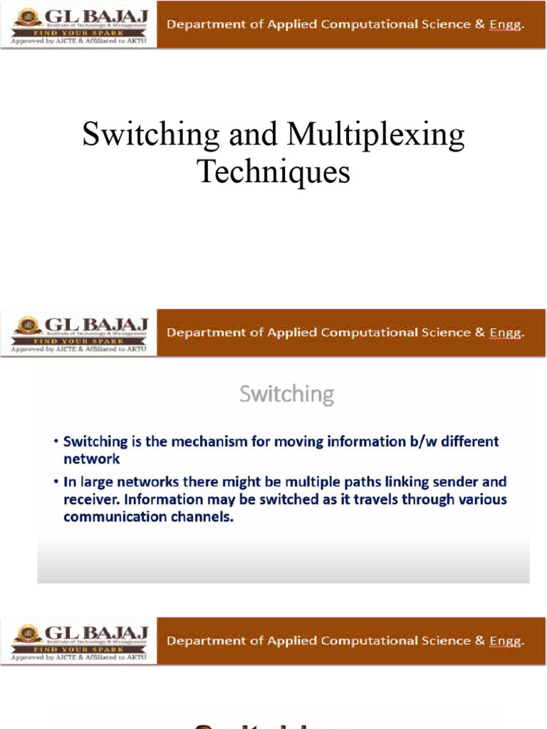 Switching and Multiplexing Techniques | PDF | Technology & Engineering